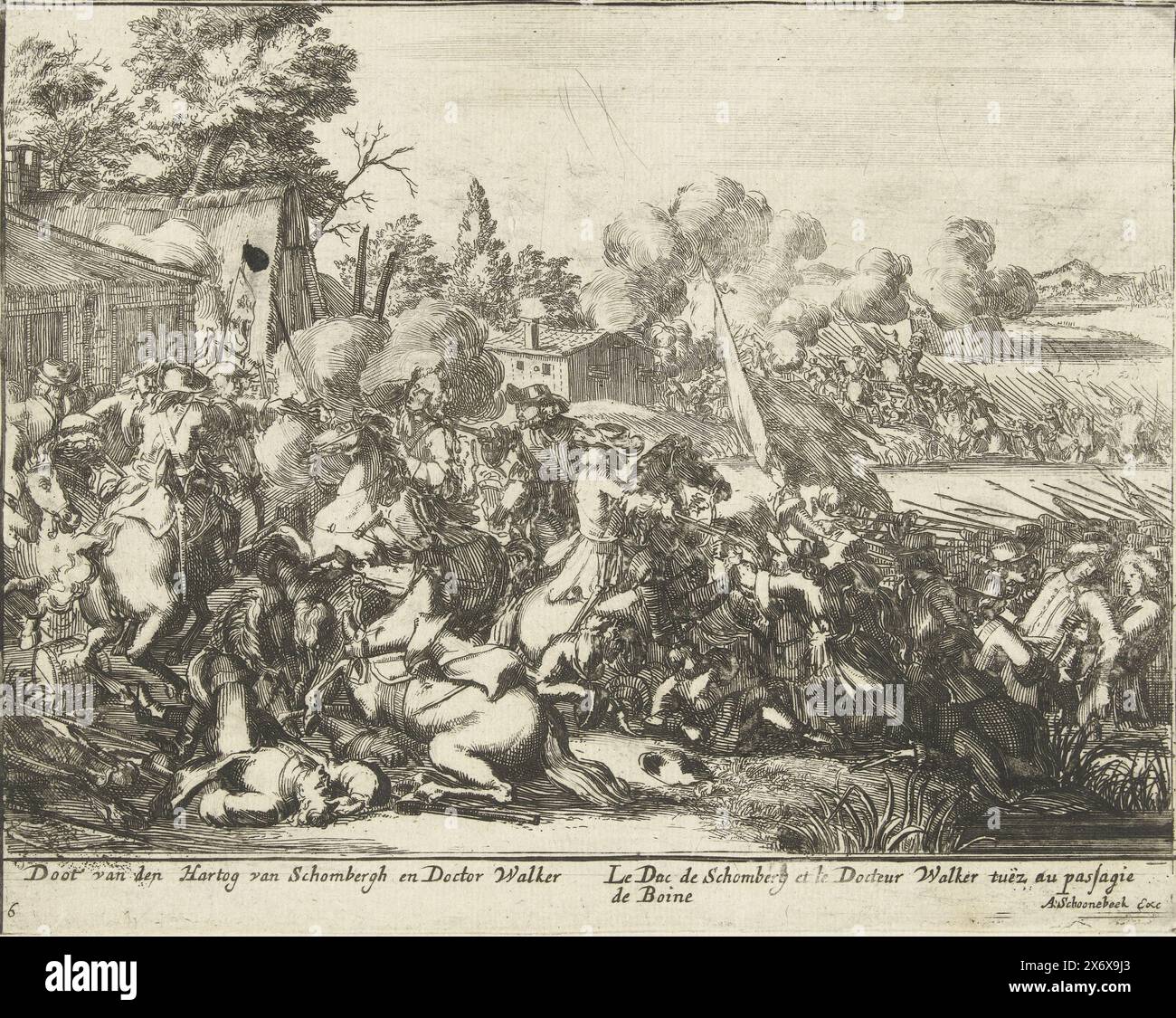 The Duke of Schomberg falls in the battle of the Boyne, 1690, Doot van ...