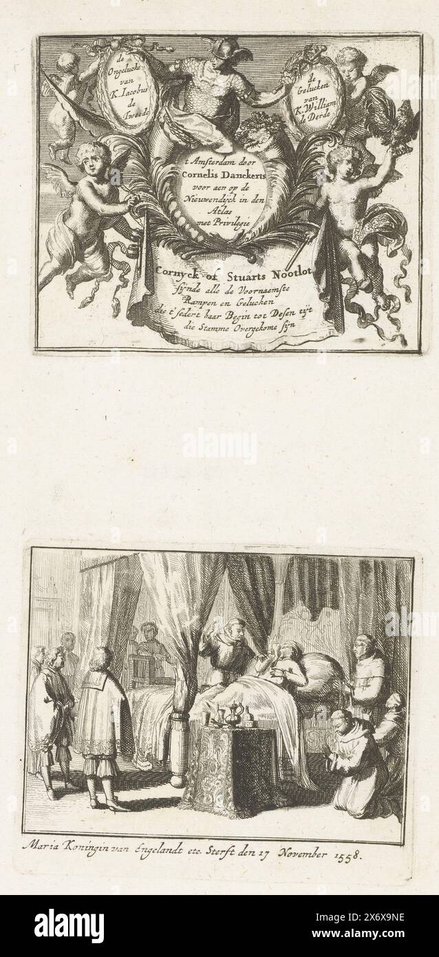 Sheet with title print and the death of Maria Tudor in 1558, Maria ...