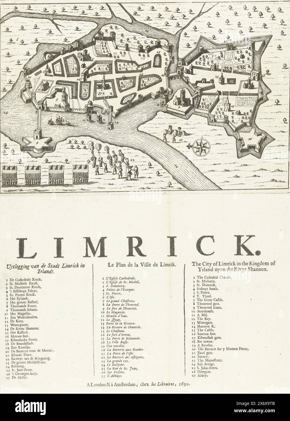 Siege of Limerick, 1690, Limrick (title on object), Map showing the ...