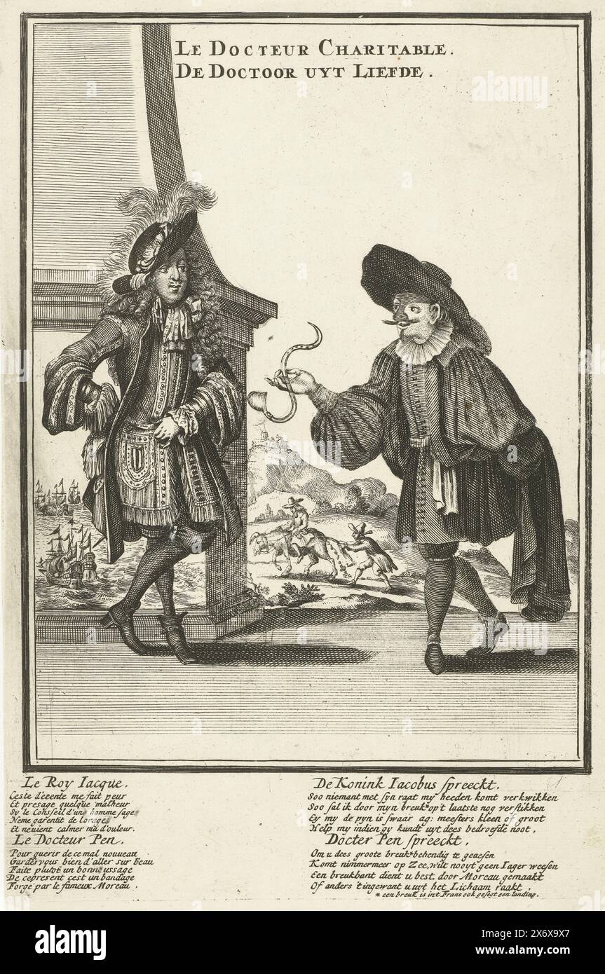 Cartoon on the intended landing of James II in England, 1692, Le ...