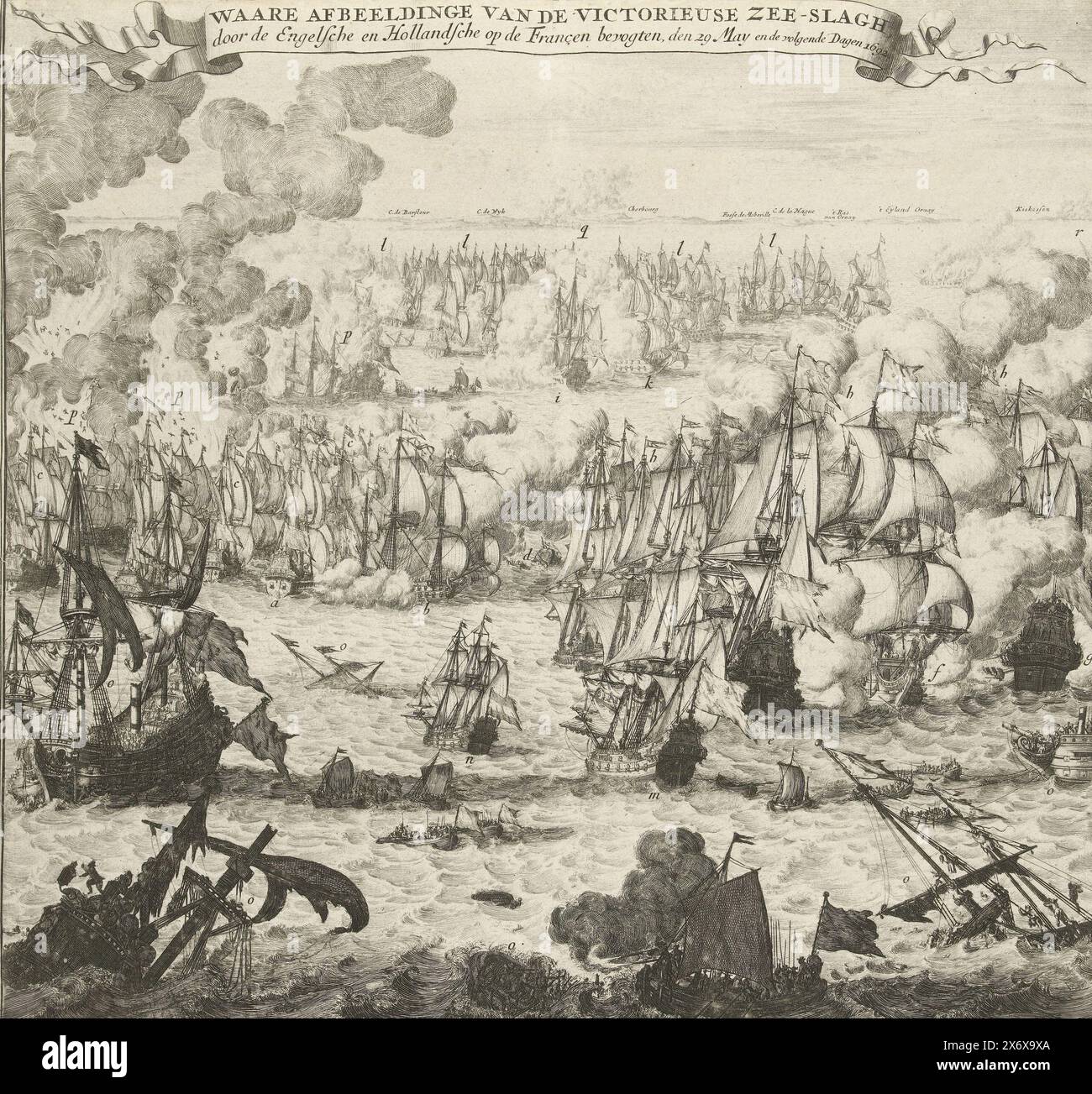 Sea battle at Cape la Hogue, 1692, True depiction of the victorious sea ...