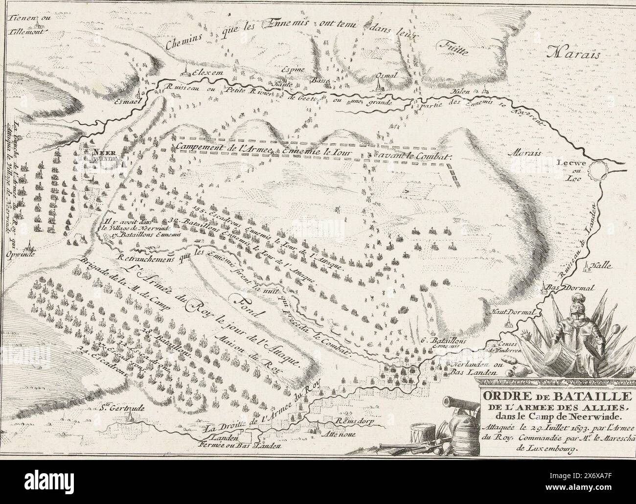 Map of the battle of Landen, 1693, Ordre de Bataille de l'armee des ...