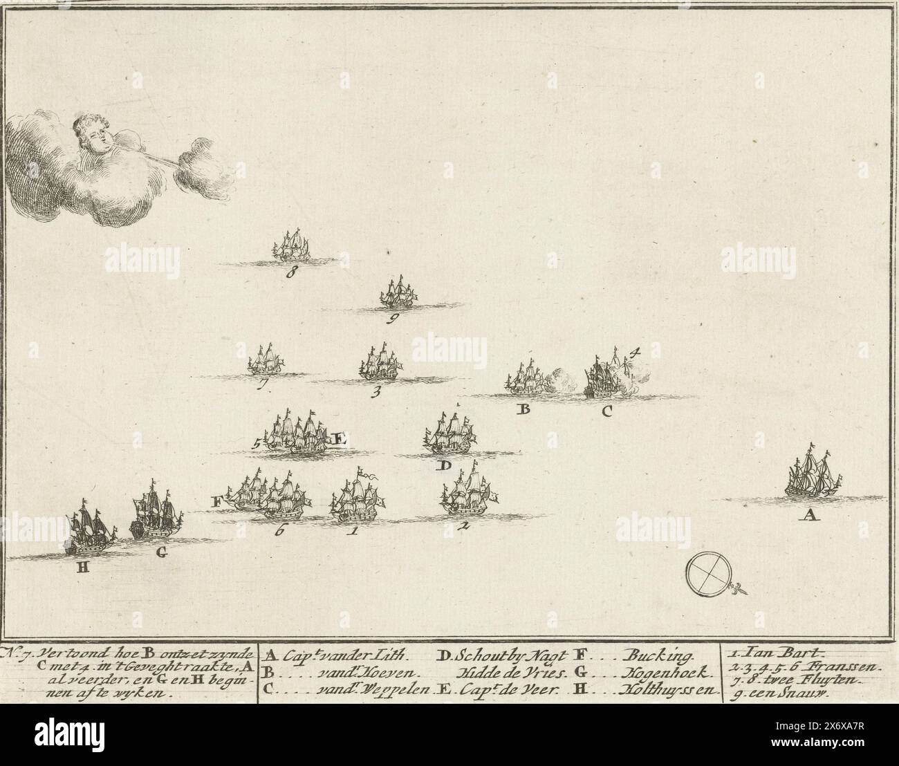 Naval battle between Dutch and French on the North Sea (plate 7), 1694 ...