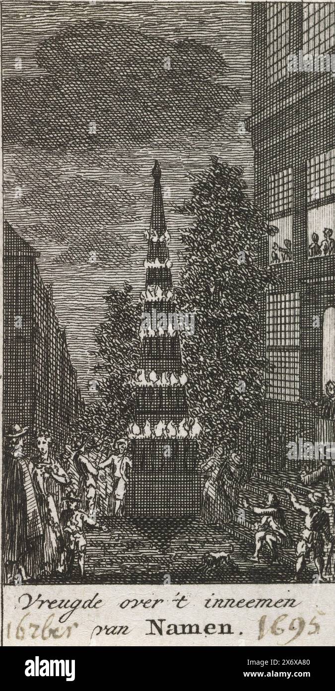 Bonfire at the celebration of the capture of Namur, 1695, Joy over the ...