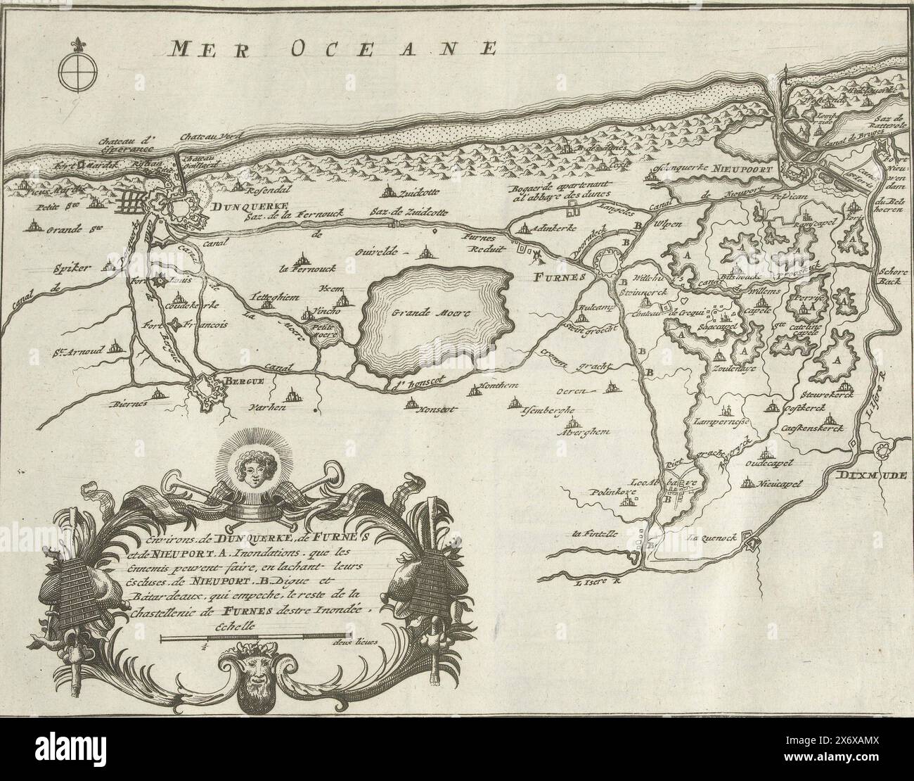 Map of the Flemish coast between Dunkirk and Nieuwpoort, 1726, Environs ...