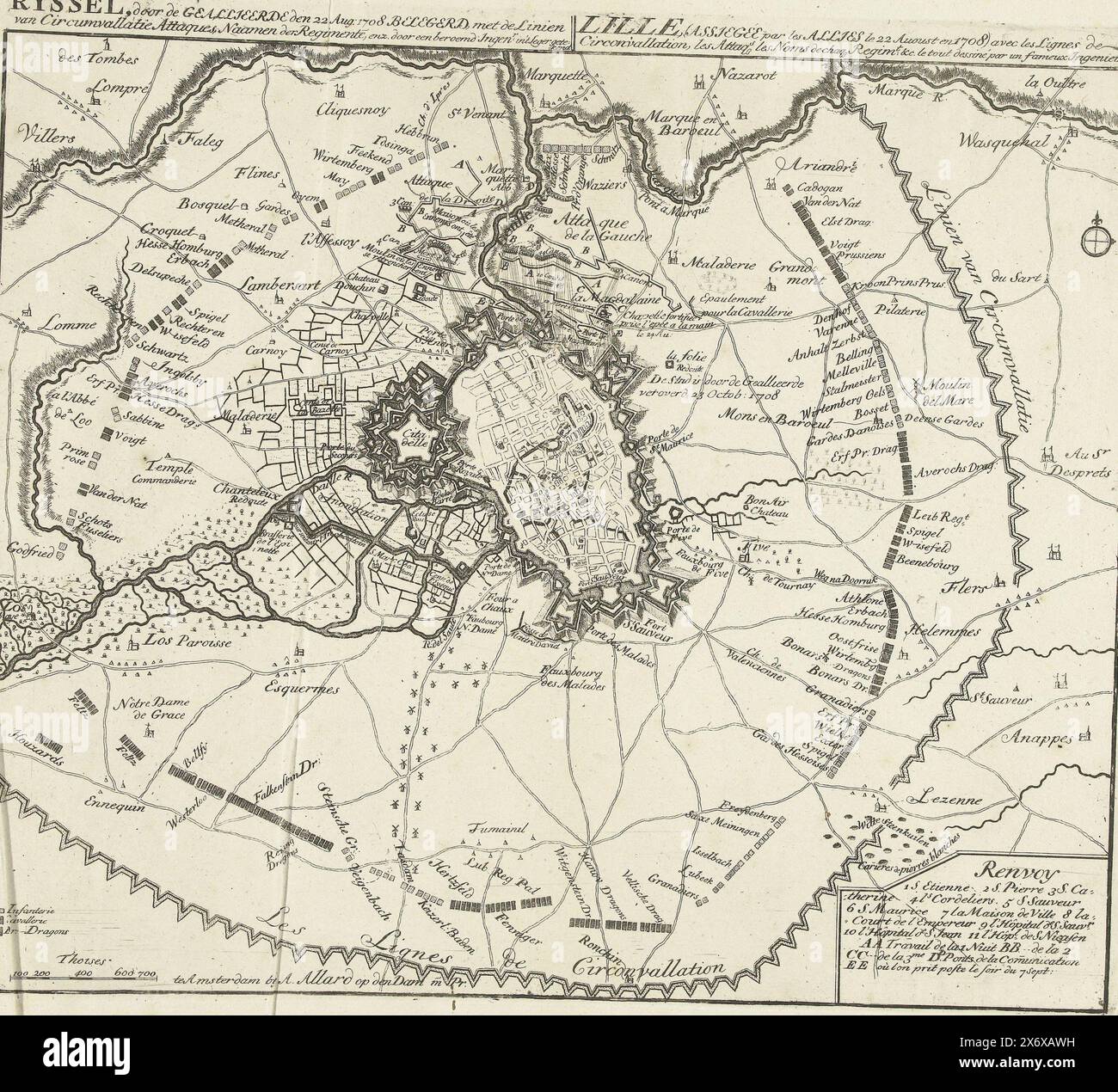 Map of the siege of Lille, 1708, Ryssel, by the Allies on 22 Aug: 1708 ...