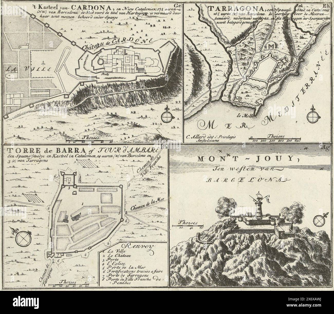 Four maps of cities in Catalonia, ca. 1701-1713, 'the Castle of Cardona ...