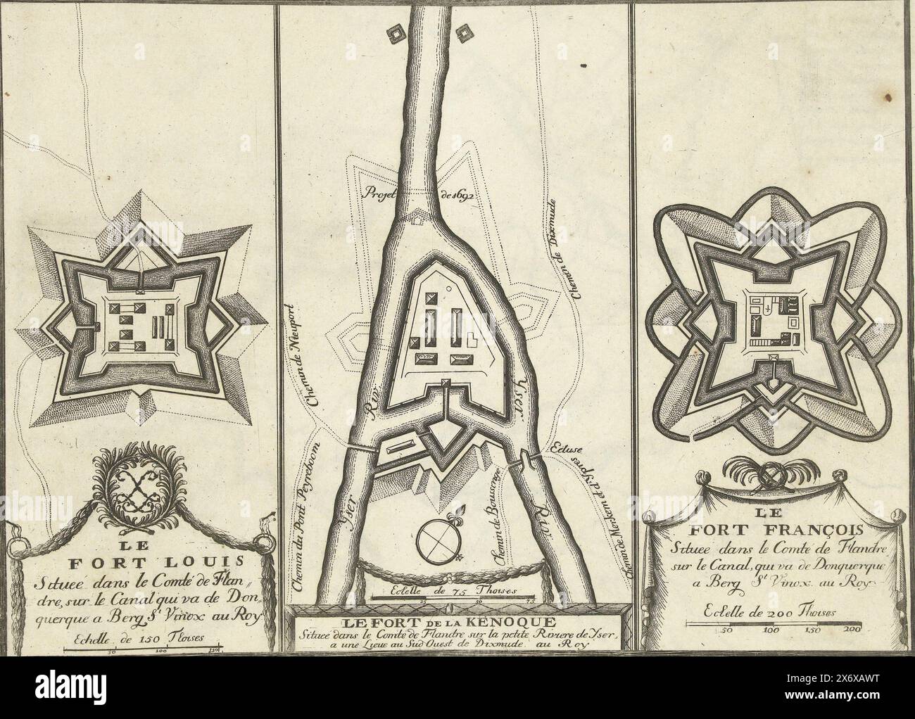 Three forts in Flanders, ca. 1693-1696, Le Fort Louis, Le Fort de la ...