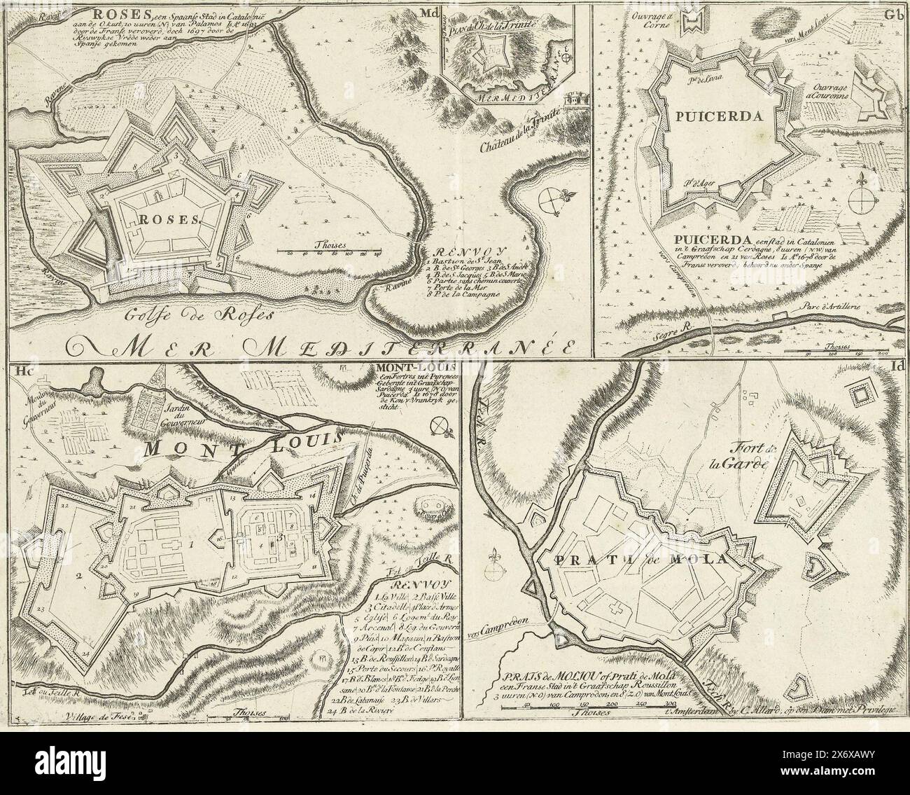 Four maps of cities in Catalonia and southern France, ca. 1701-1713 ...
