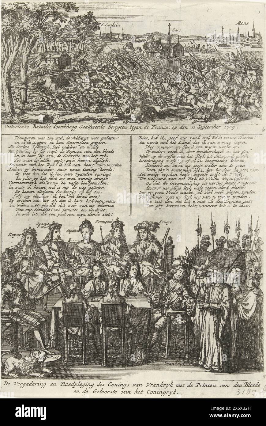 Front of a sheet with two scenes from the year 1709, Victorious Battle ...