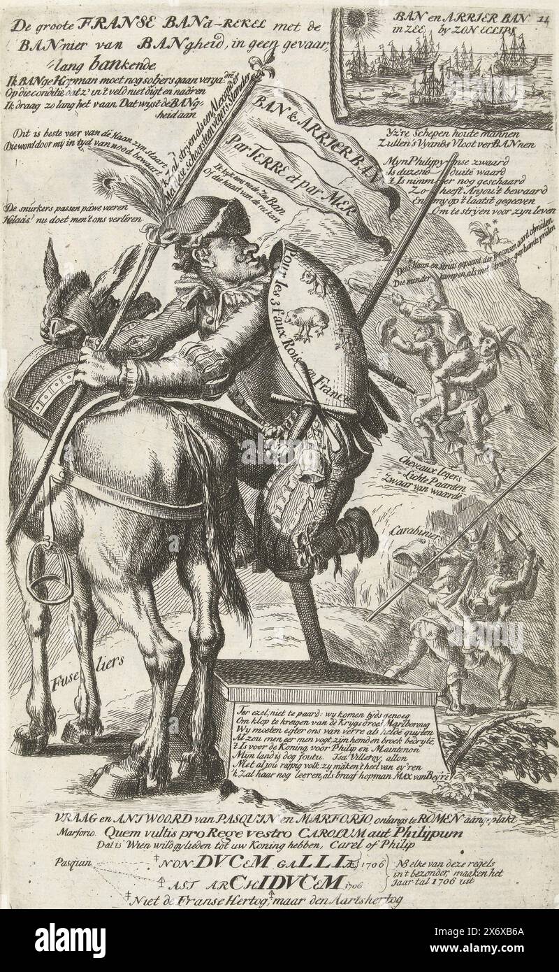 Cartoon on the Elector of Bavaria, 1706, The great French Band-Rekel ...