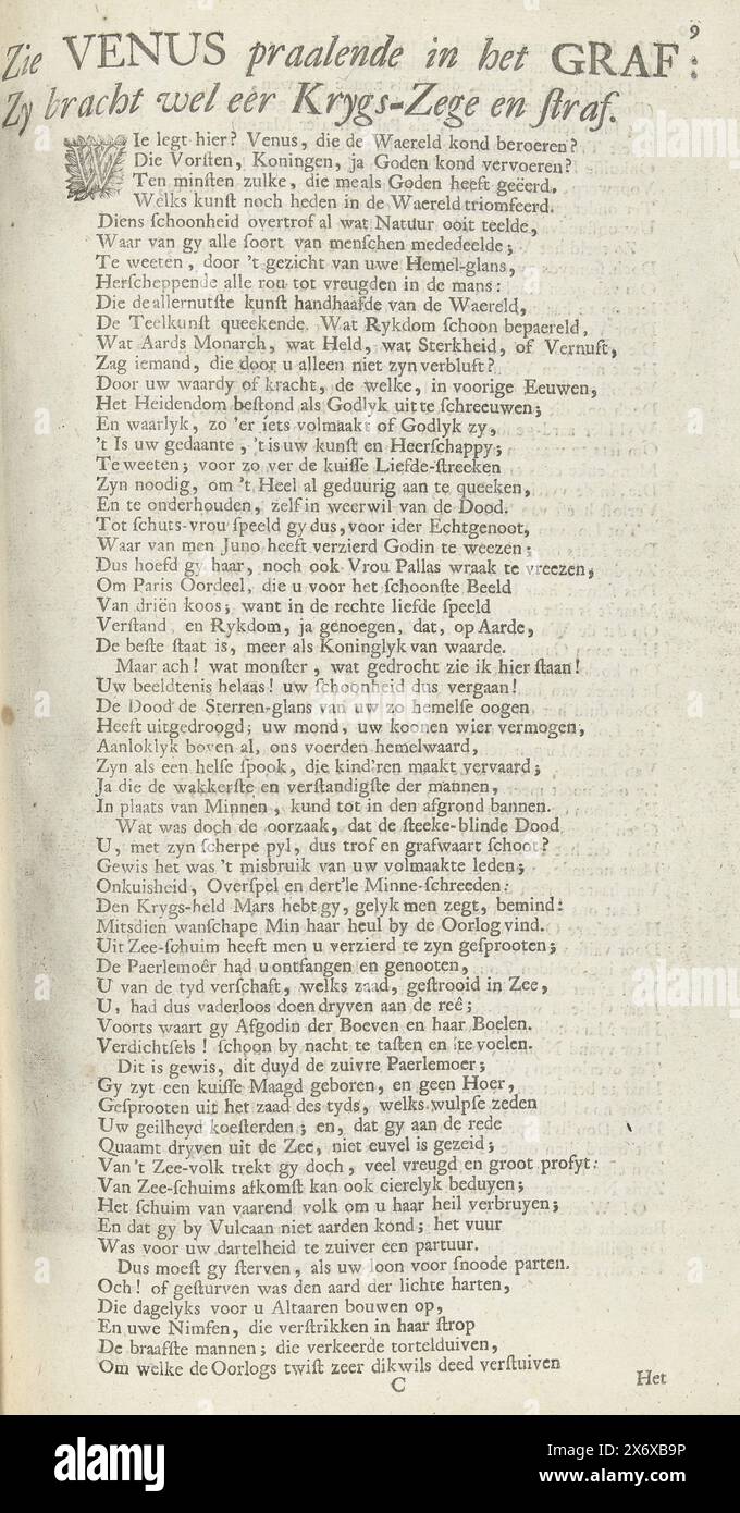 Verse with the print with the opened grave of Venus, ca. 1707-1708, See ...