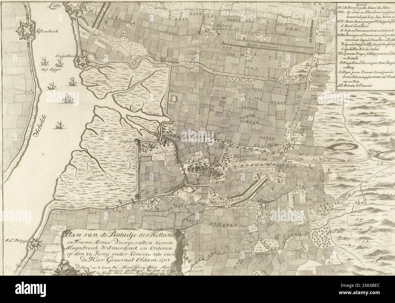 Map of the battle at Ekeren, 1703, Plan of the Battalion of Holland and ...