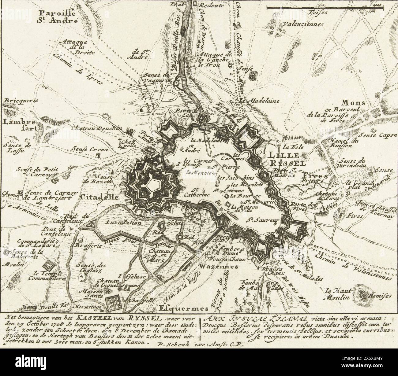Map of the siege of Lille, 1708, Seizing the Castle of Ryssel (...) on ...