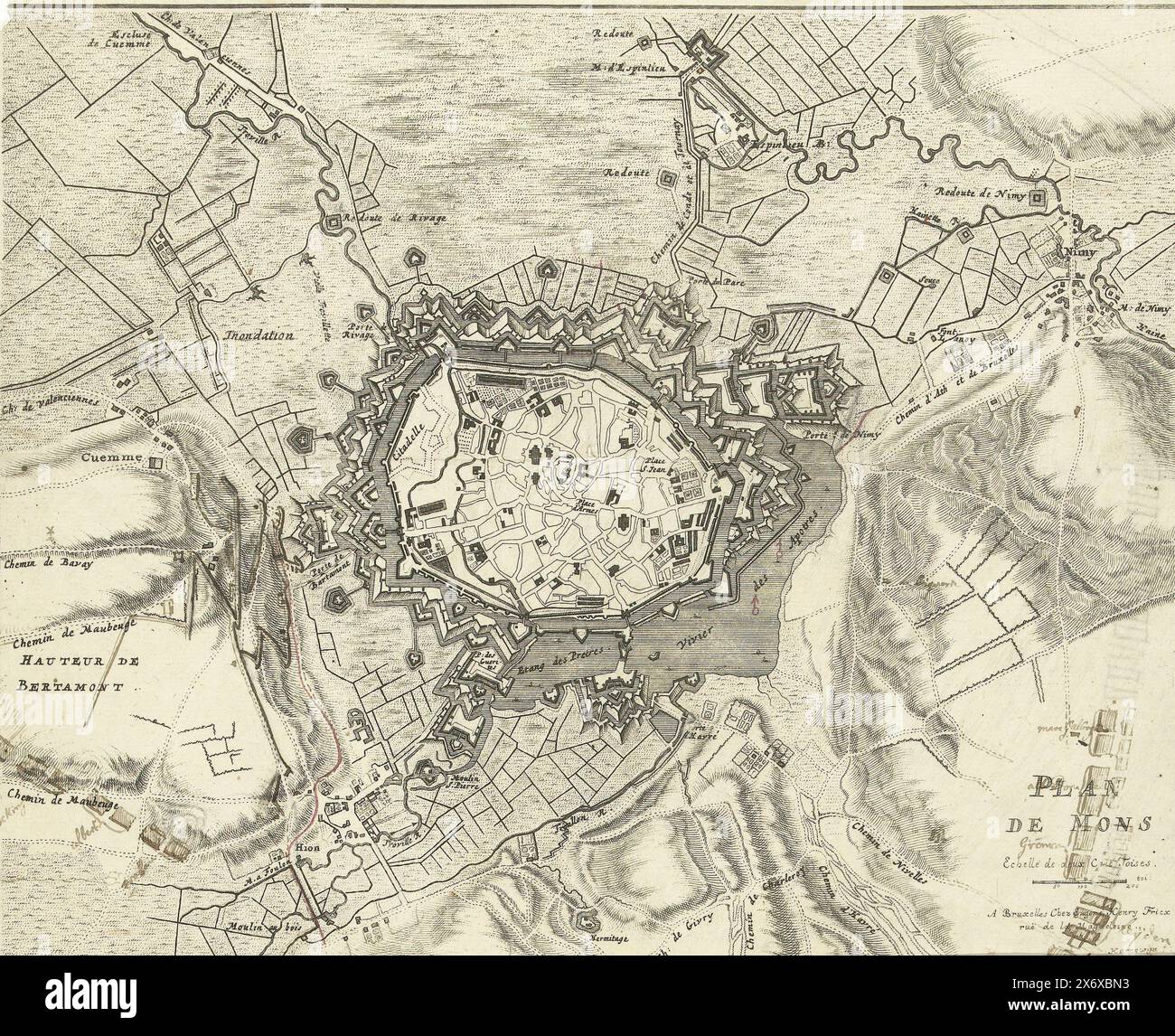 Map of Mons, 1709, Plan de Mons, Map of Mons (Mons) showing the ...