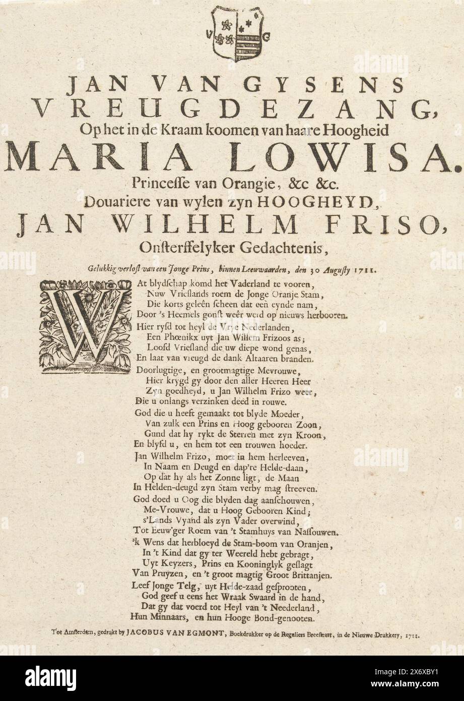 Song of joy on the birth of the prince, 1711, Jan van Gysens Song of ...
