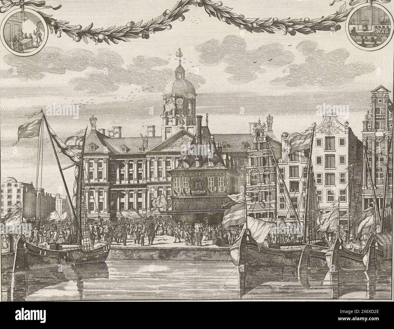 Dam with Town Hall and Waag and the outstretched banners at the ...