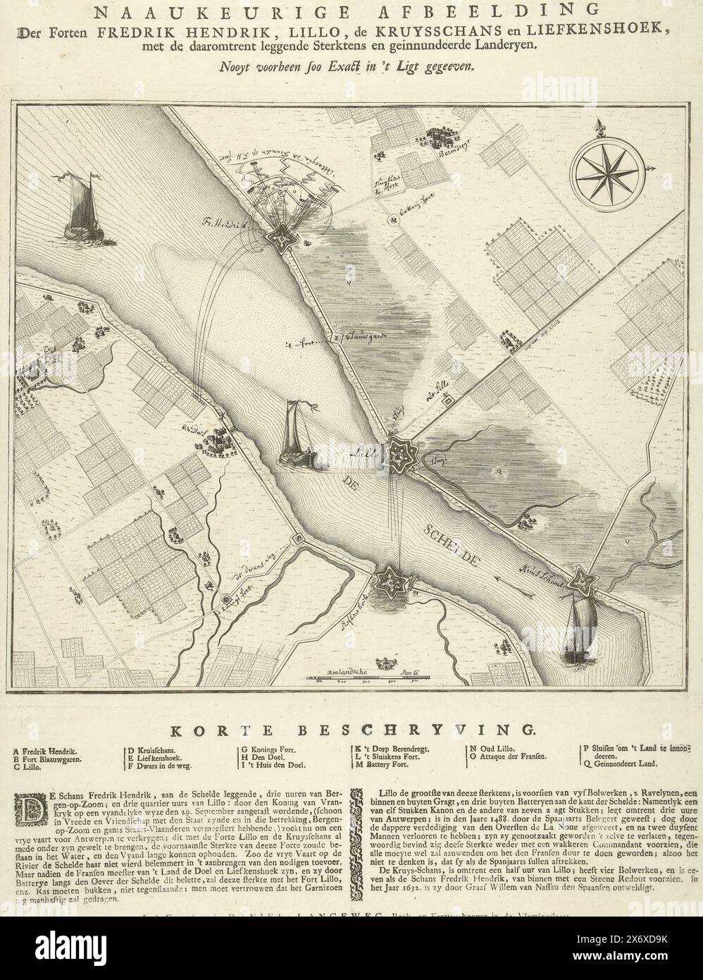 Map with the Dutch forts on the Scheldt, 1747, Accurate Image of the ...