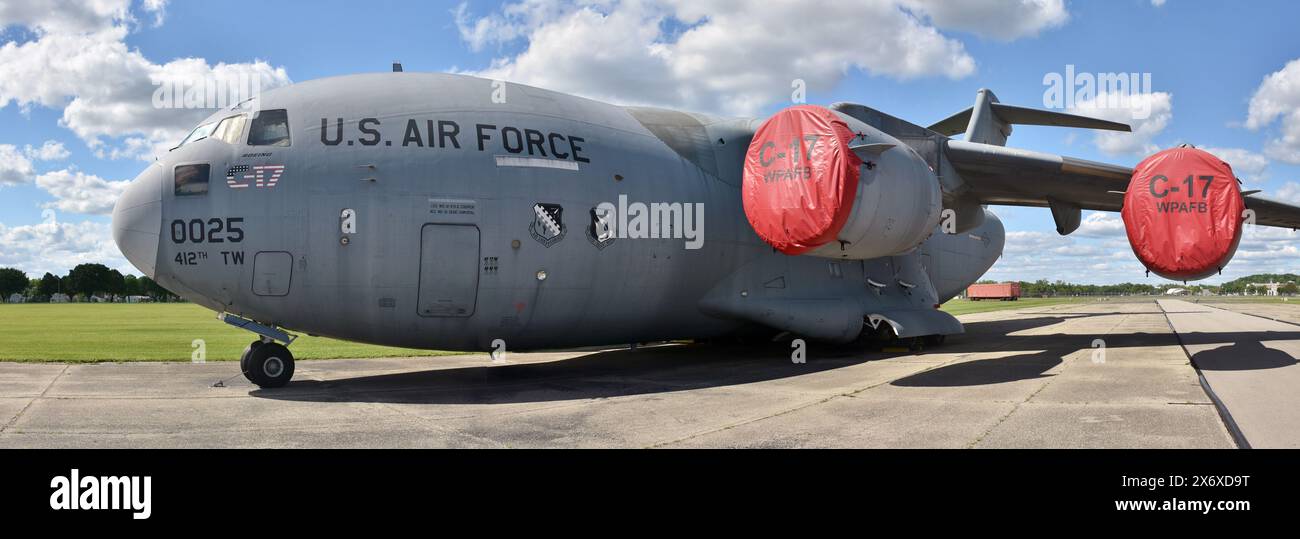A U.S. Air Force C-17 Globemaster III cargo plane on the tarmac at Wright-Patterson Air Force ...