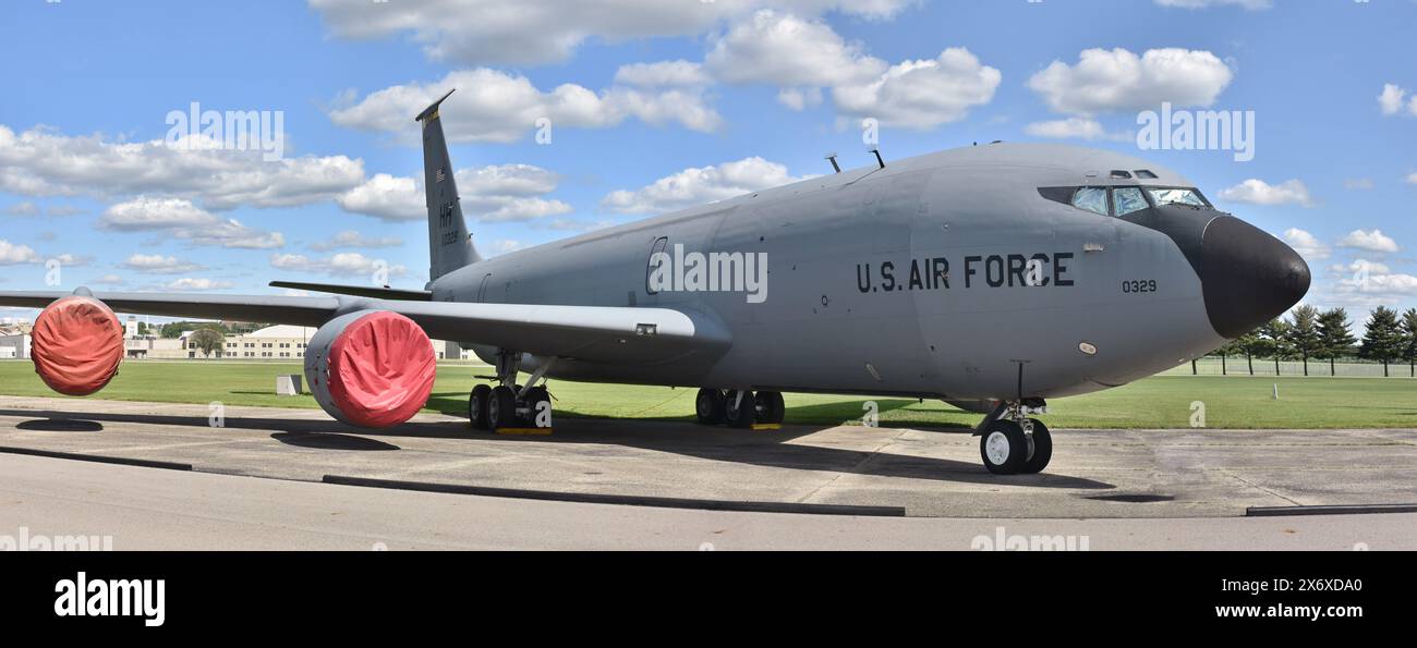 A U.S. Air Force KC-135R Stratotanker refueler on the tarmac at Wright-Patterson Air Force Base ...