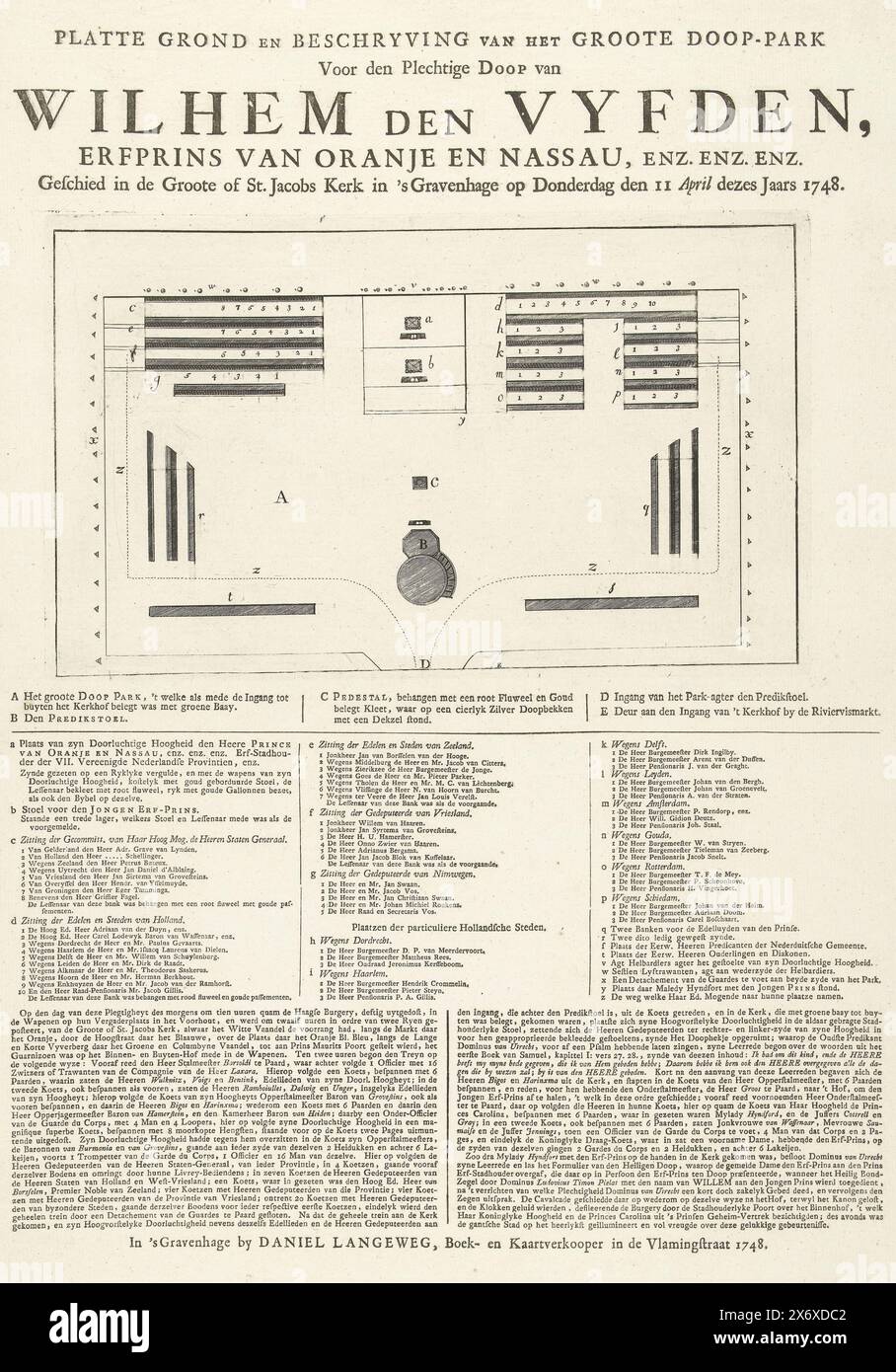 Floor plan of the baptismal ceremony of Prince Willem V, 1748, Plan and ...