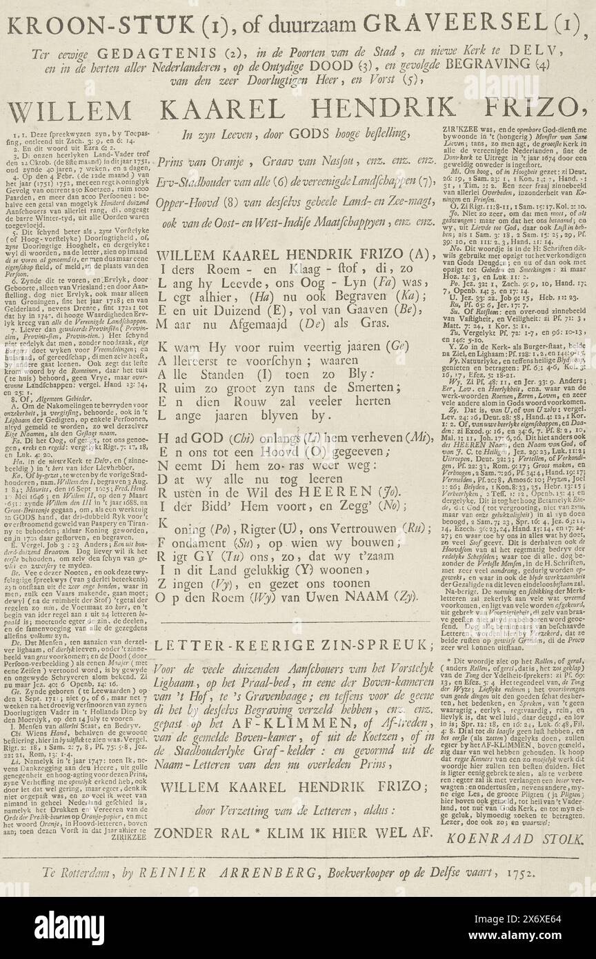 Proverbs and verses on the death and funeral of Prince Willem IV, 1752, Crown Piece (I), or ...