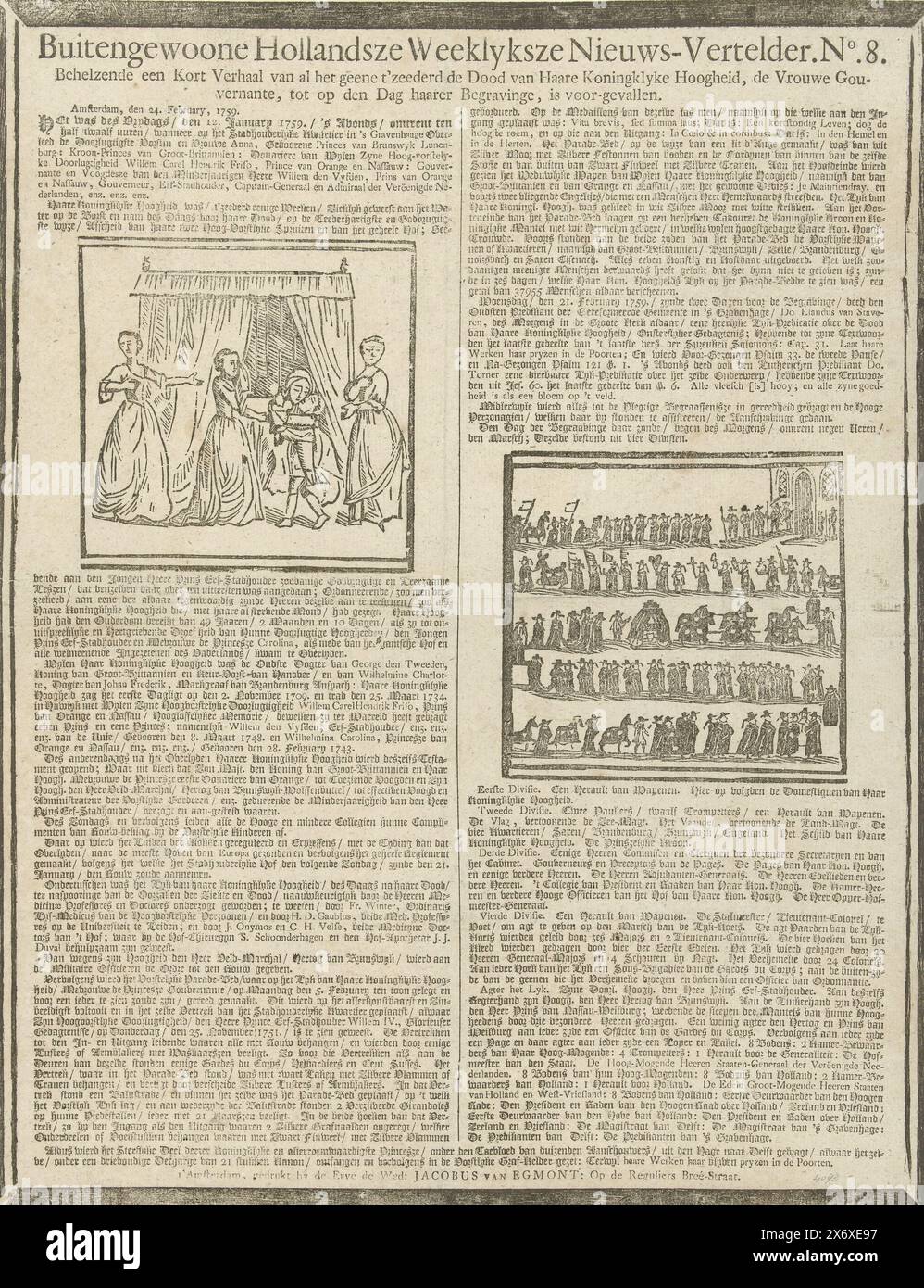 Nieuwsblad about the death of Princess Anna, 1759, Extraordinary ...