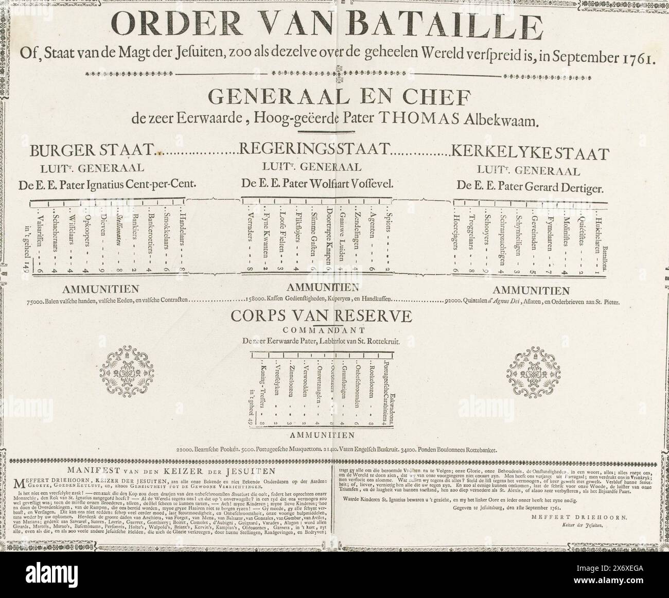 Order of Battle of the Jesuits, 1761, Order of Bataille, Or, State of ...