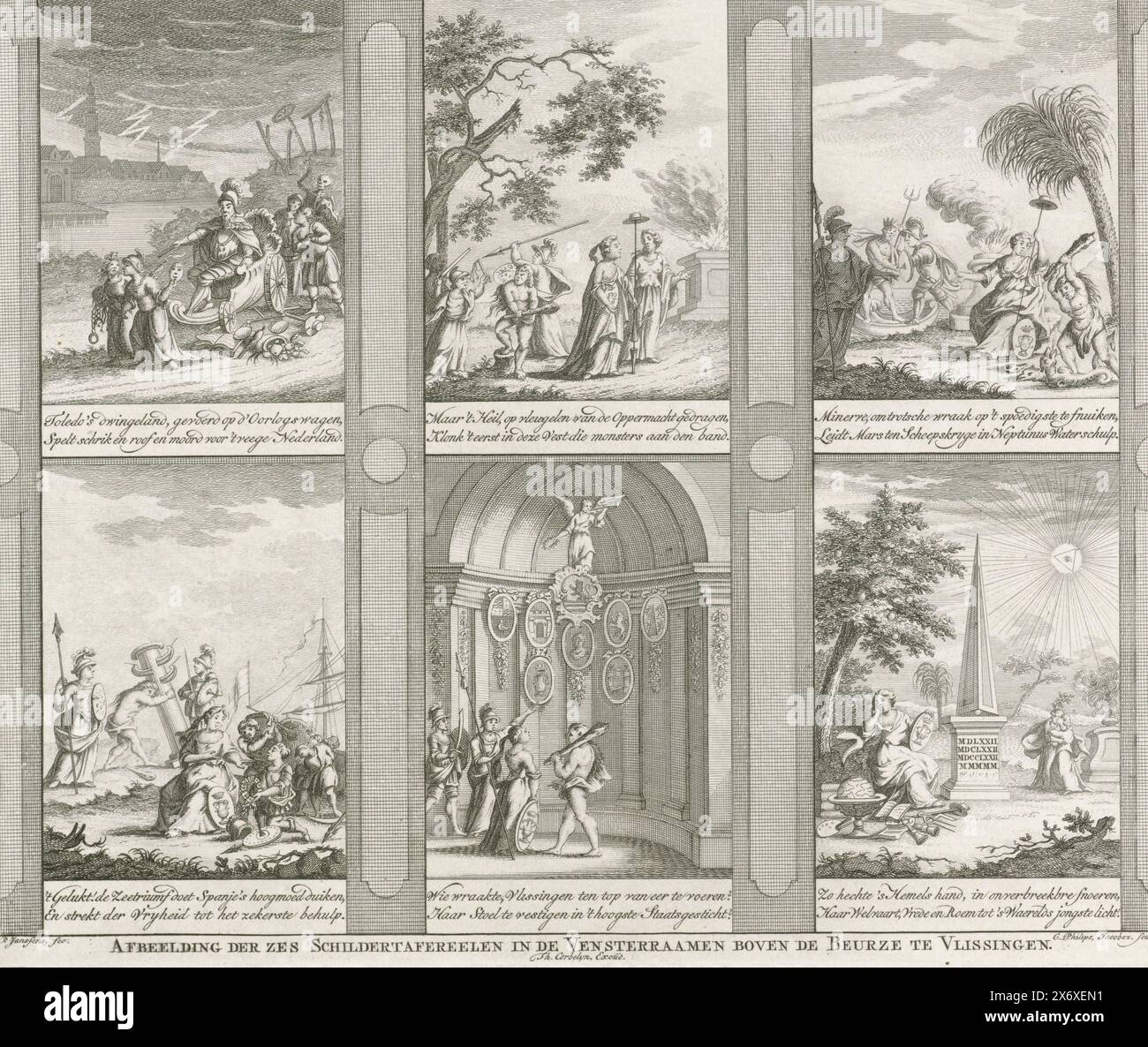 Painted decorations on the Beurs in Vlissingen, 1772, Image of the six ...