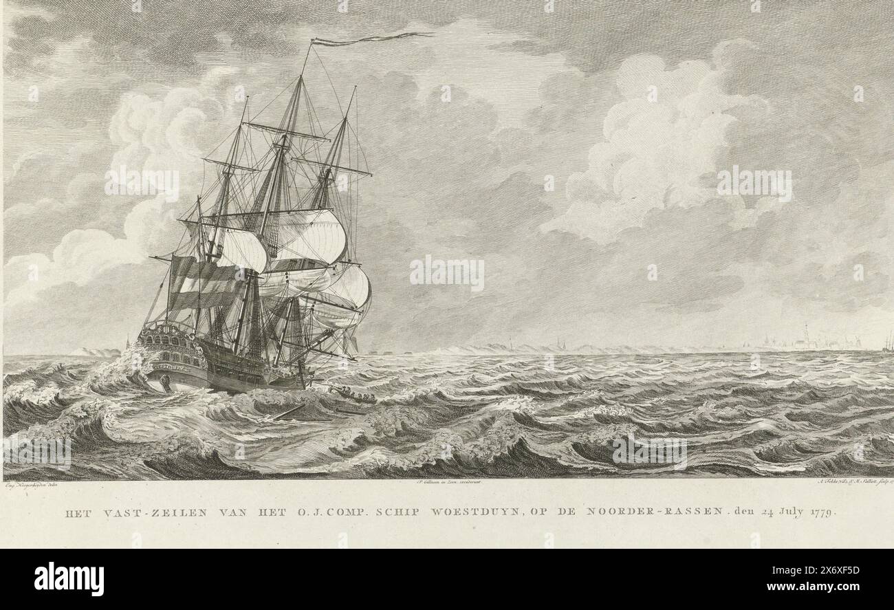 The ship Woestduin runs aground on the Noorderrassen, 1779, The steady ...