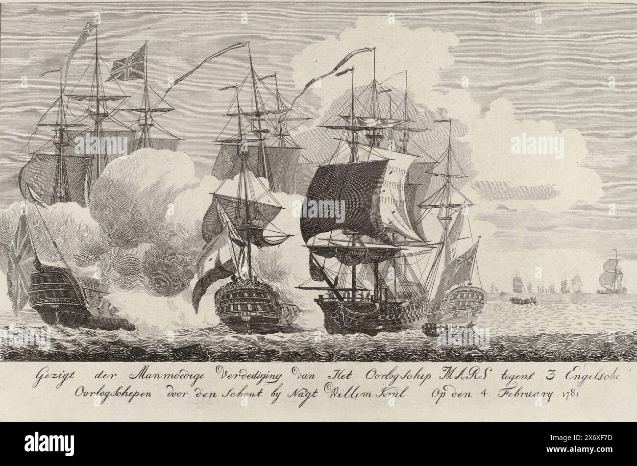 Battle of Willem Crul, 1781, View of the Brave Defense of the Warship ...