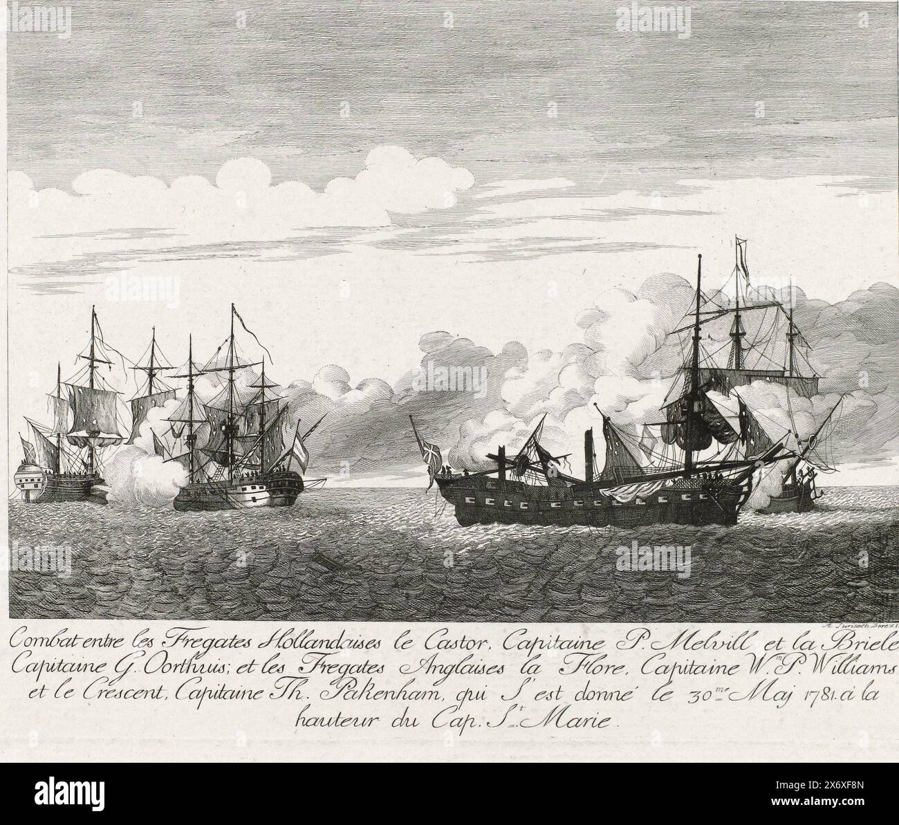 Naval Battle of Cadiz, 1781, Combat entre les Frigates Hollandaises le ...