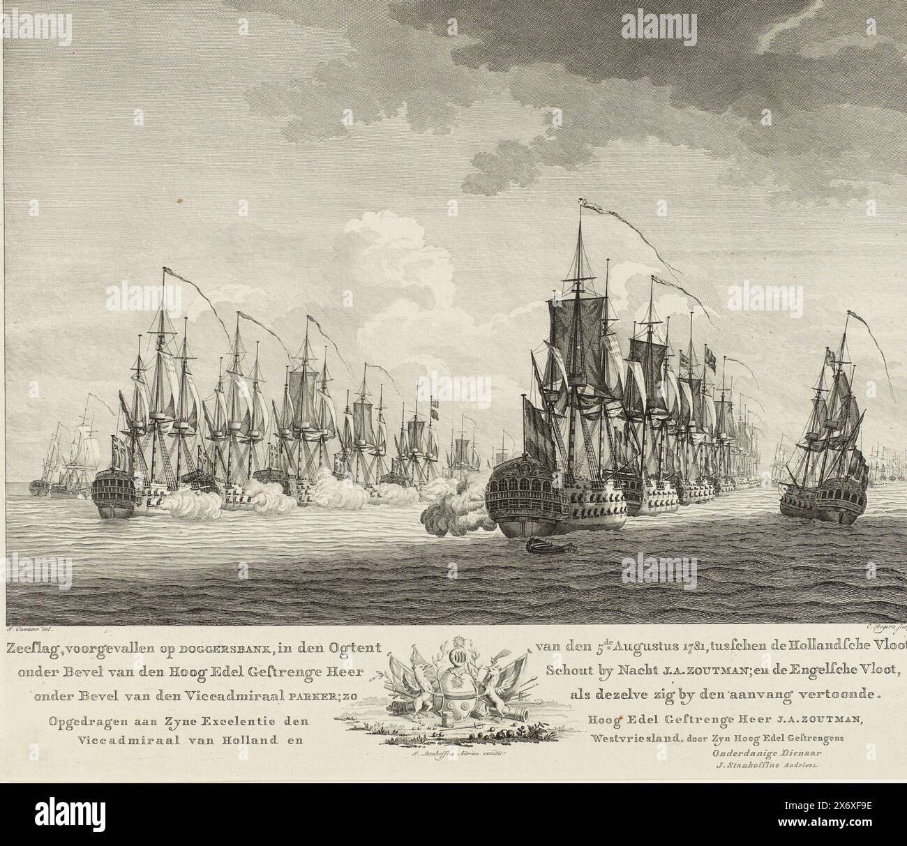 The beginning of the sea battle at Dogger Bank, 1781, Sea battle, which ...