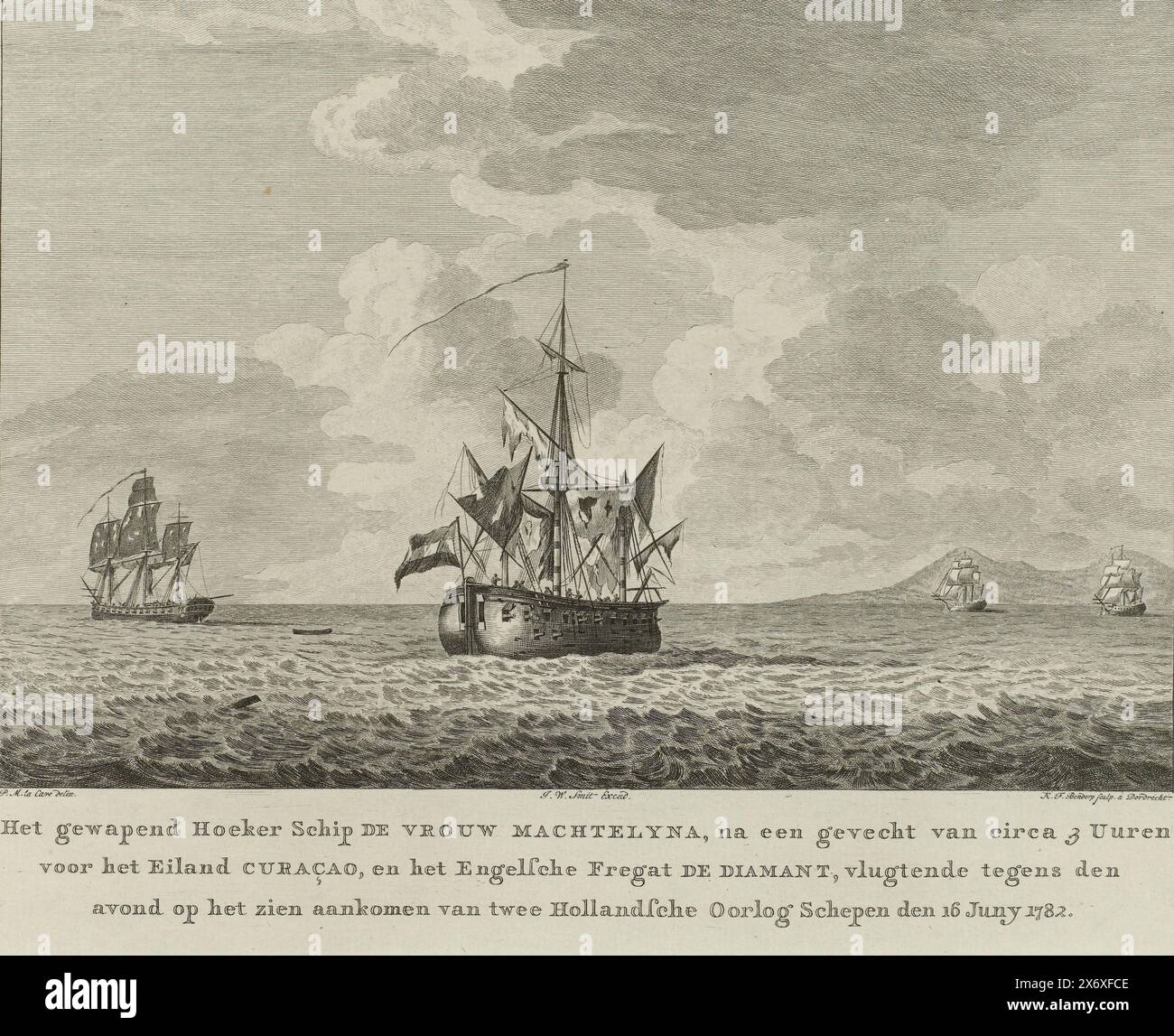 Hoeker Ship Vrouw Machtelyna after the battle with the English frigate ...