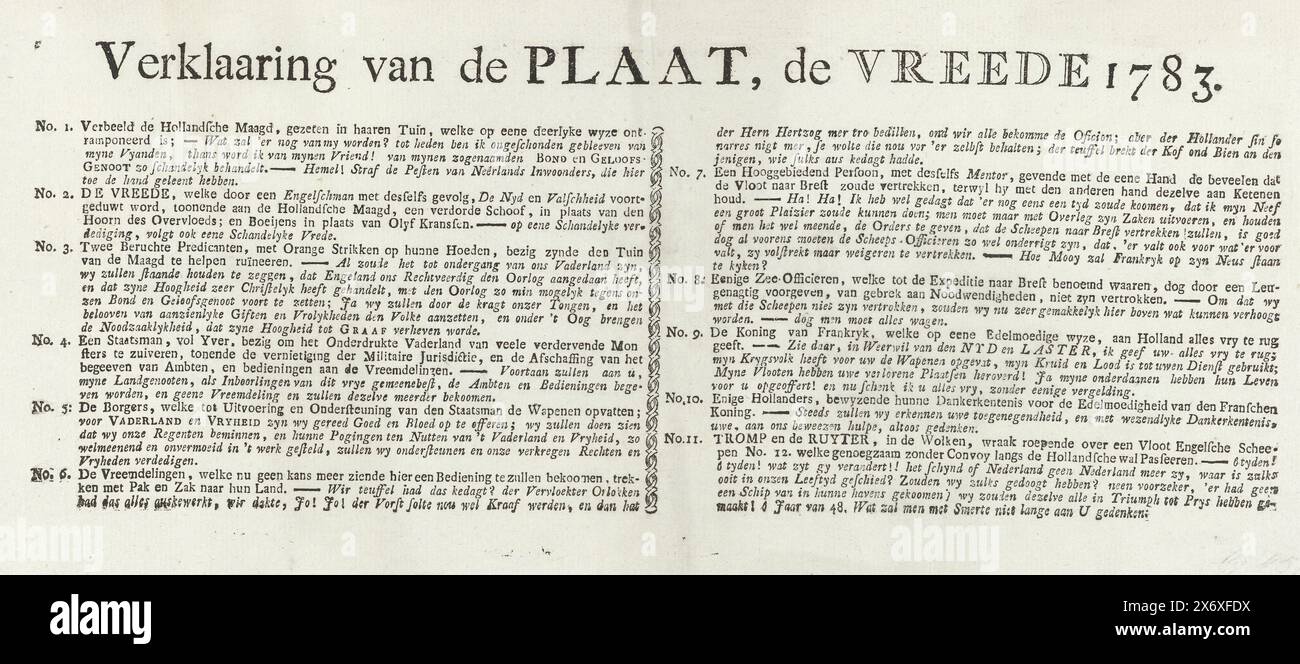 Text sheet for the Cartoon on the peace in 1783, Declaration of the ...