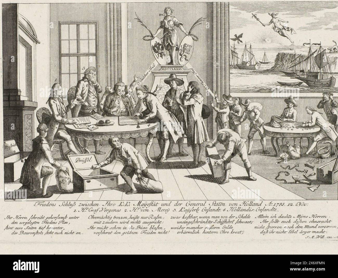 Cartoon on the Treaty of Fontainebleau, 1785, Friedens Schluß zwischen ...