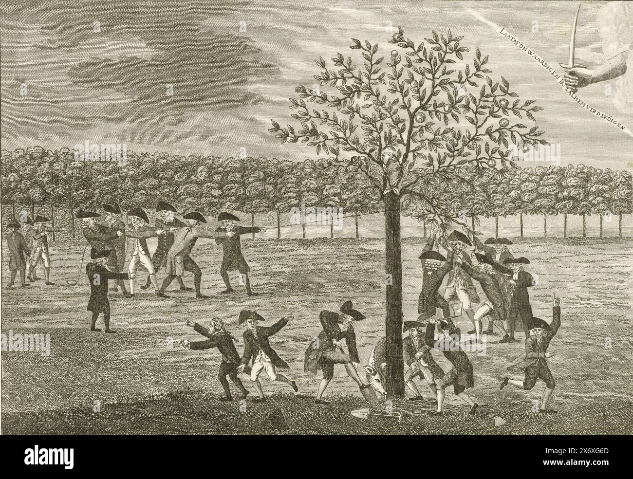 Cartoon on the attempts to pull down the Orange Tree, 1787, Cartoon on ...