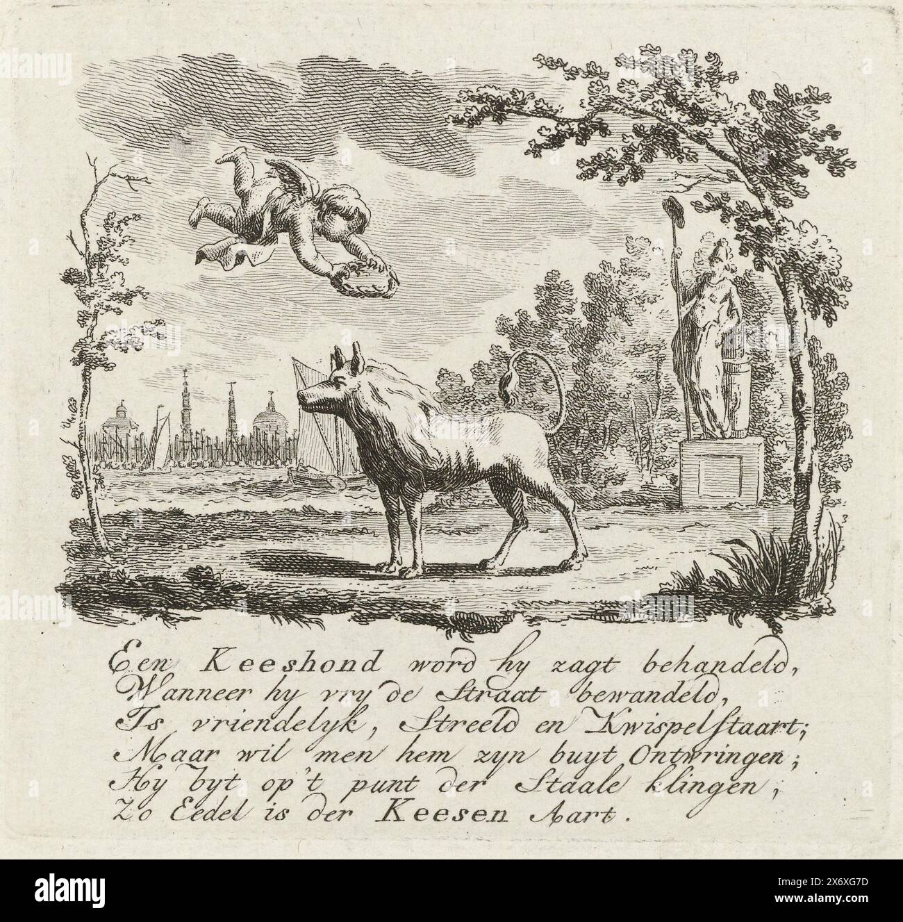 Keeshond crowned by an angel, ca. 1787, Allegorical scene in which a ...