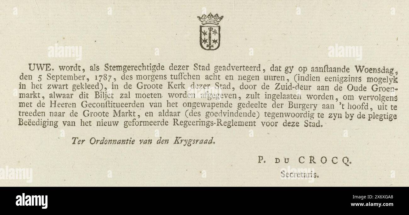 Invitation to be sworn in by the Government Regulations in Haarlem ...