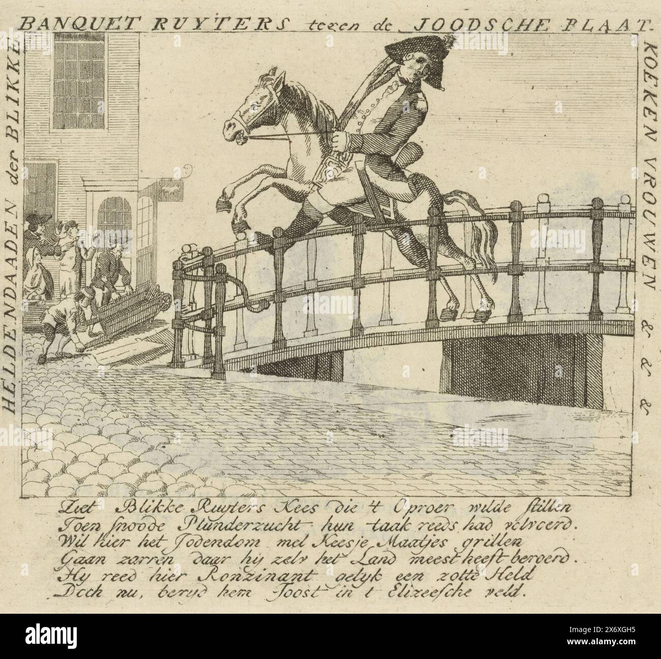 Cartoon on the patriotic rider and the pancake stall, 1787, Heldendaden ...