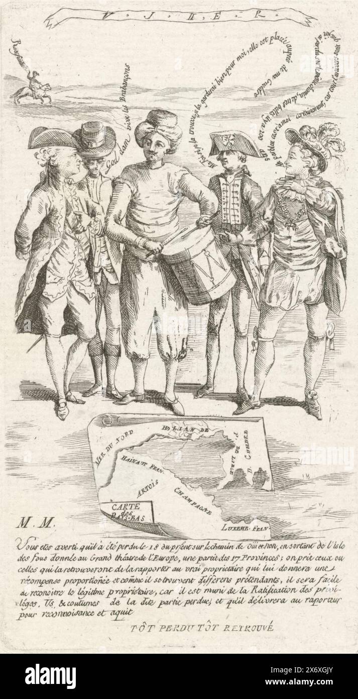 Torn map of the Austrian Netherlands, Brabant Revolution, 1787-1790 ...