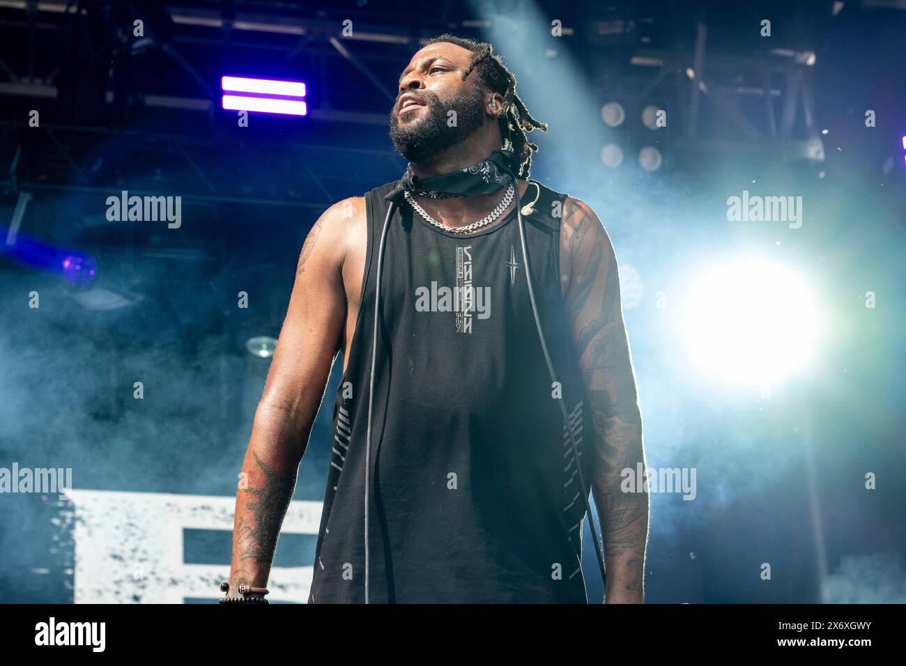 AJ Channer of Fire from the Gods performs during Sonic Temple Art and ...