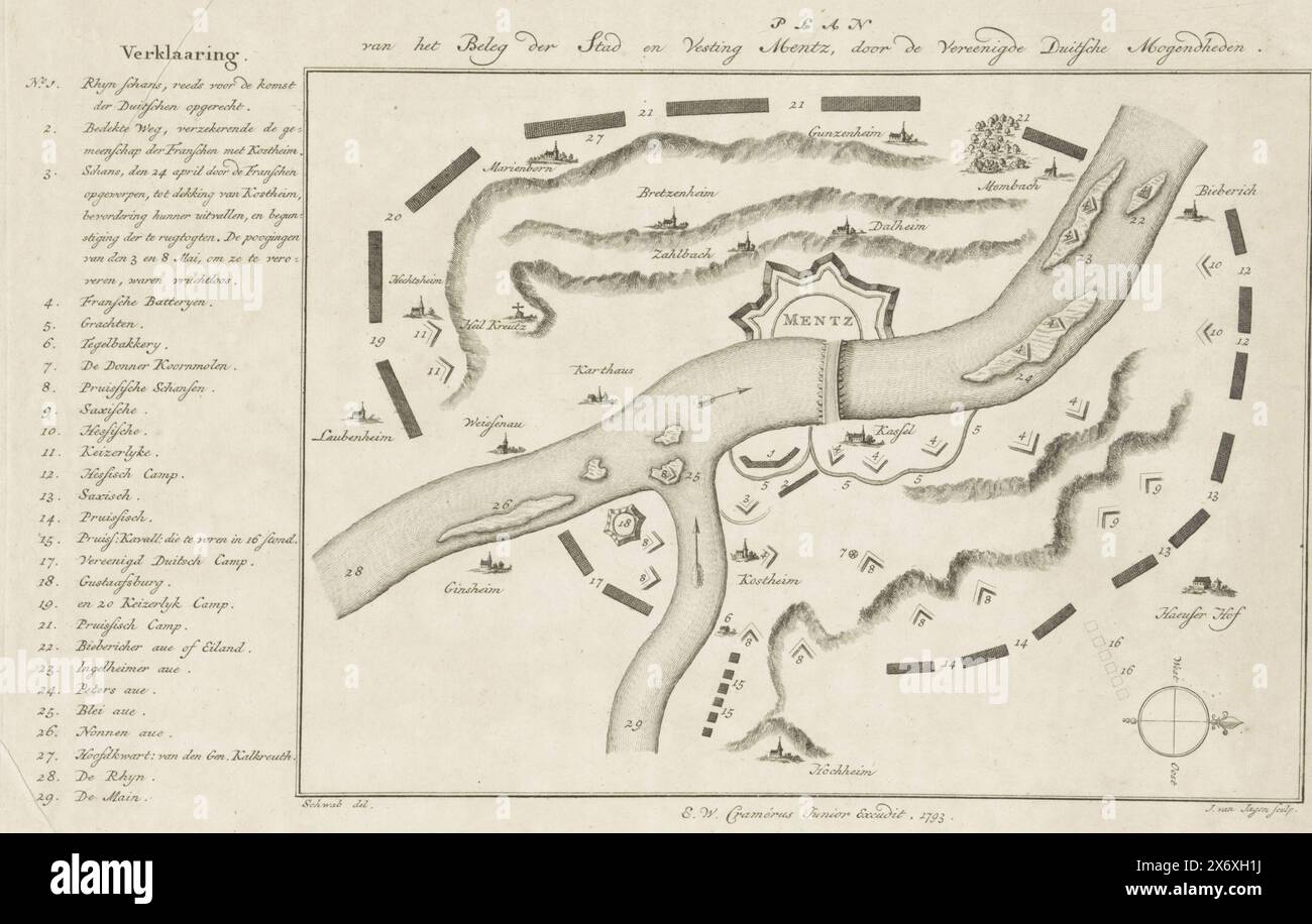 Map of the siege of Mainz by the German armies, 1793, Plan of the Siege ...