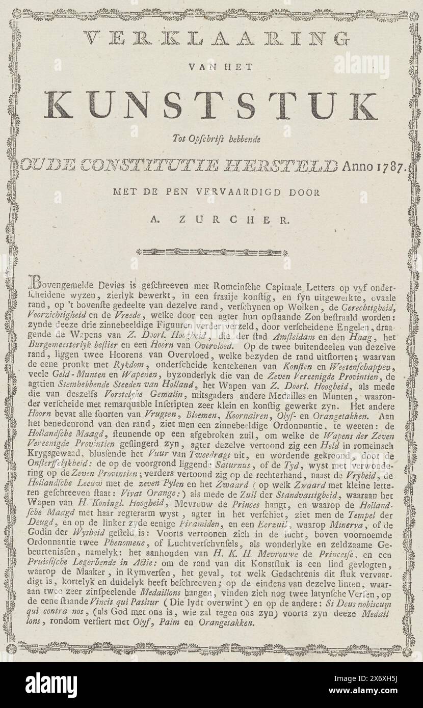 Explanation of the allegory on the recovery of the stadtholder, 1787 ...