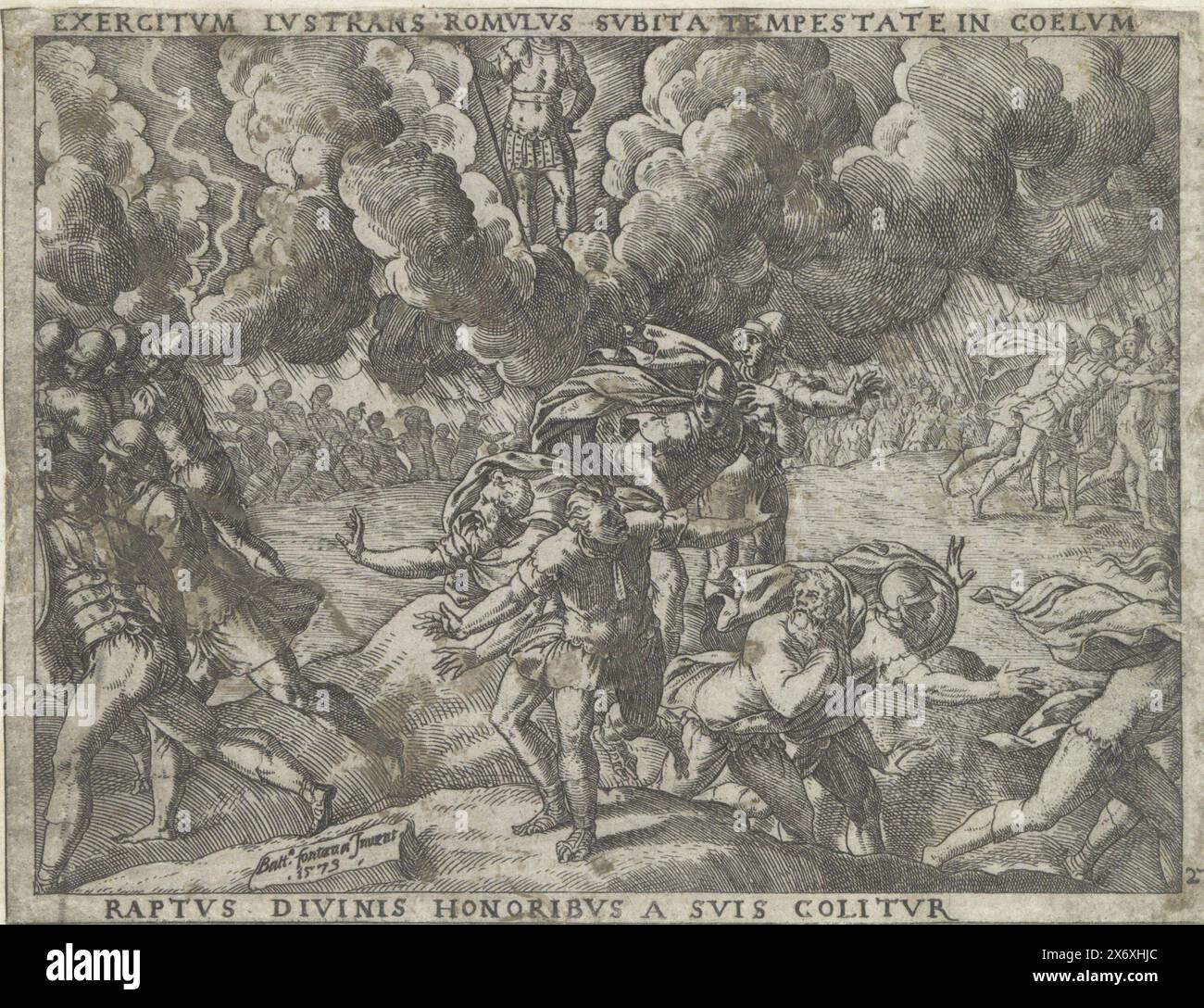 Ascension of Romulus, Exercitum lustrans Romulus (...) a suis colitur ...