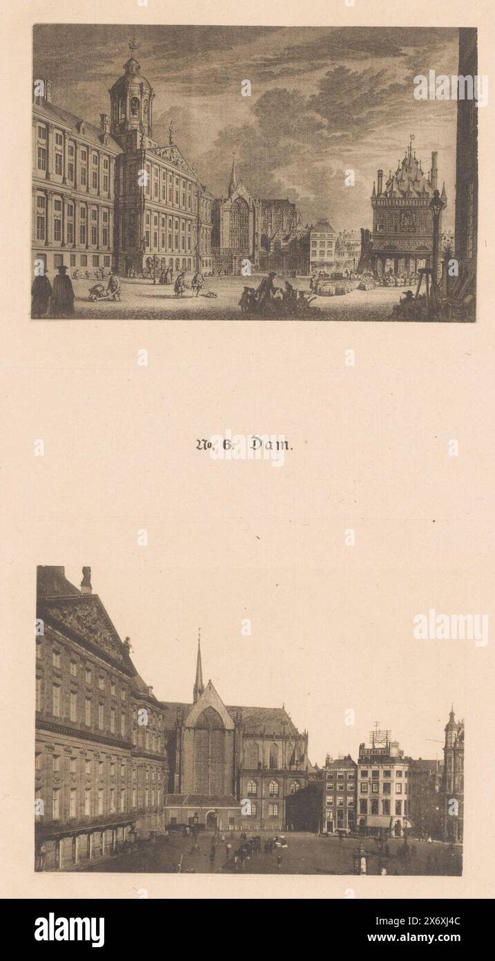 Two views of Dam Square with the Royal Palace Amsterdam, one of which ...