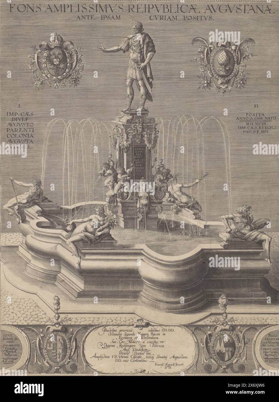 Fountain with statue of Emperor Rudolf II of Habsburg as Caesar, Fons Amplissimus Reipublicae ...