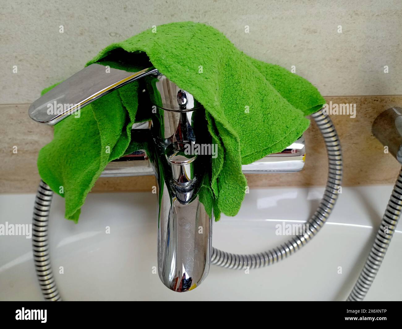 A Cloth To Wash Pipe In A Bathroom Stock Photo - Alamy