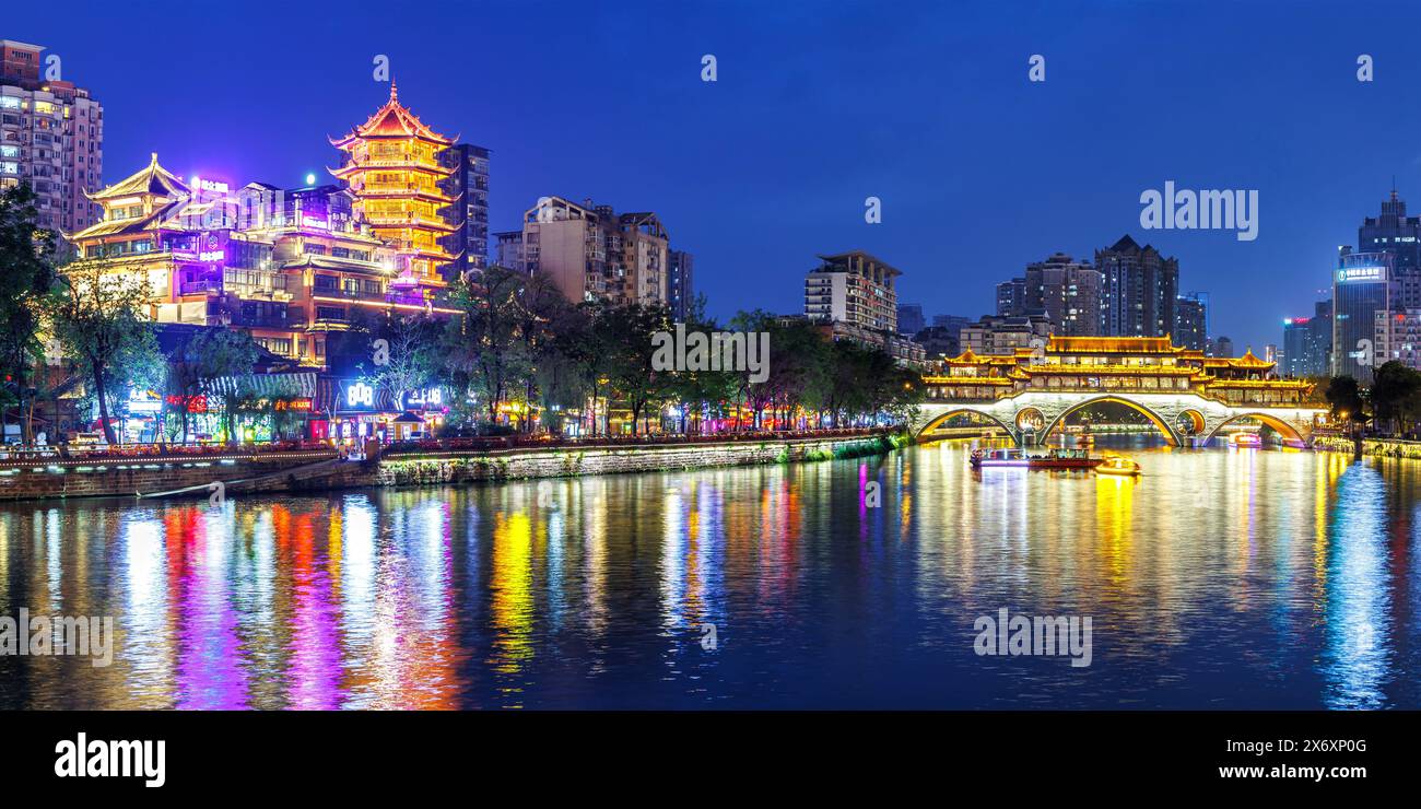 Chengdu, China - April 7, 2024: Chengdu Anshun Bridge Over Jin River ...