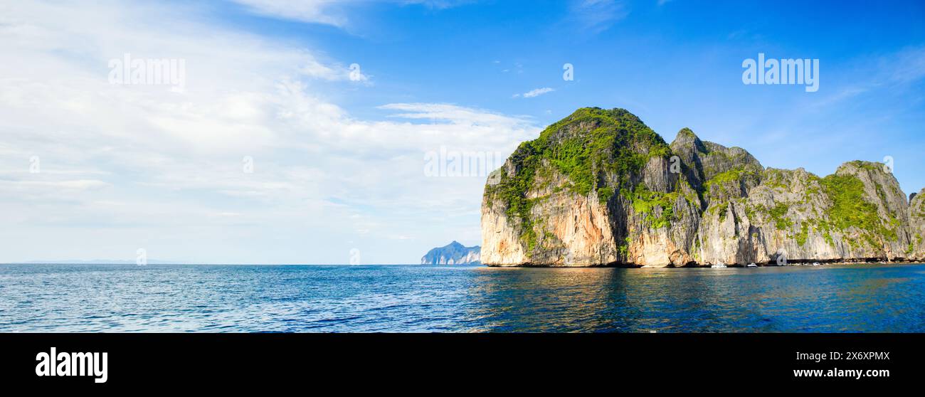 Beautiful panoramic landscape of the Maya Bay in Thailand - one of the ...